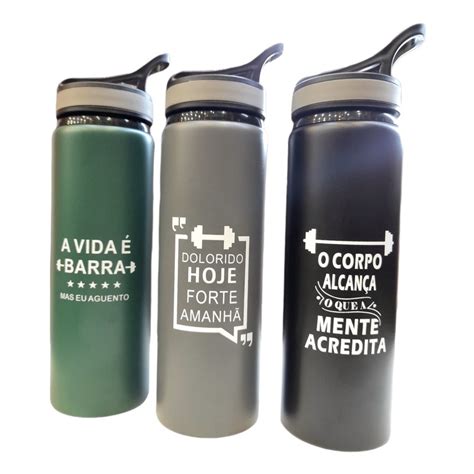Garrafa de Água Squeeze 750 ML Frases Canudo Alumínio Escorrega o