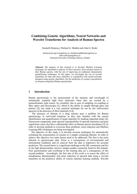 pdf combining genetic algorithms neural networks and wavelet transforms for analysis of raman
