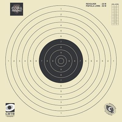 ALVO DE PRECISÃO PARA PISTOLA A 25 E 50M COPA PRO ARMAS 25 unids