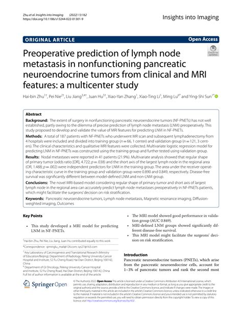 pdf preoperative prediction of lymph node metastasis in nonfunctioning pancreatic