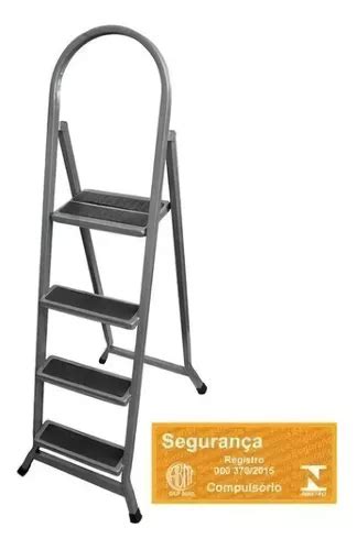 Escada Doméstica 4 Degraus Dobrável Em Aço Utilaço Cor Preto