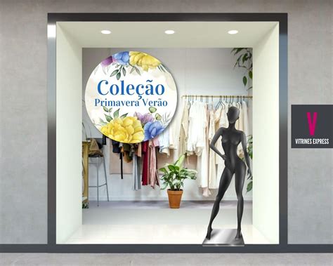 Adesivo de Vitrine Primavera Verão Tropical Redondo 1 Vitrines Express