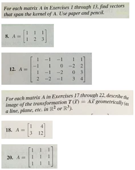 solved for each matrix a in exercises 1 through 13 find