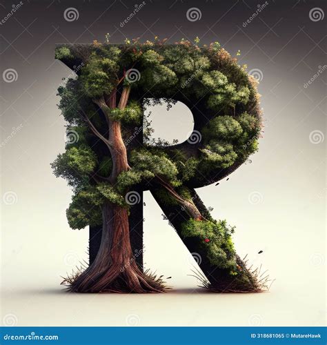 Letter R Made Of Tree And Grass Nature Font D Rendering Stock