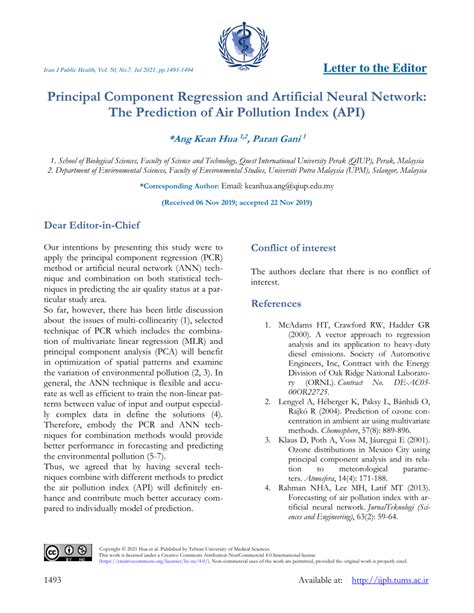pdf principal component regression and artificial neural network the prediction of air