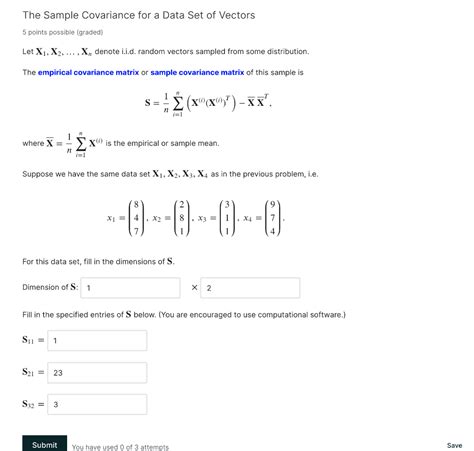 solved the sample covariance for a data set of vectors 5