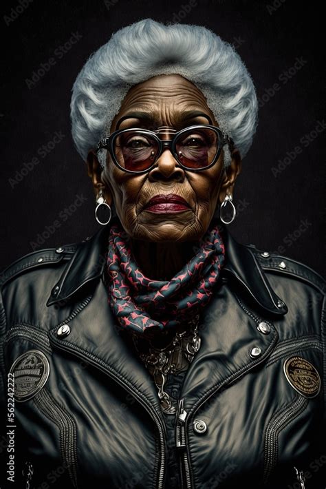 Black Biker Grandma Older Woman In Leather Jacket Black Senior Mafia