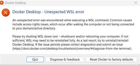 an unexpected error was encountered while executing a wsl command docker desktop for windows