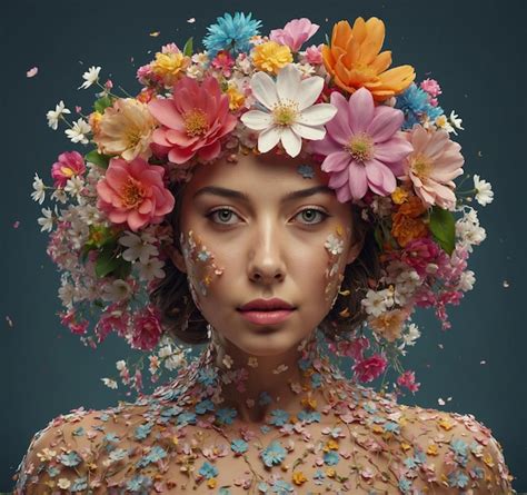 Premium Photo A Woman With Flowers On Her Head And The Word Spring On It