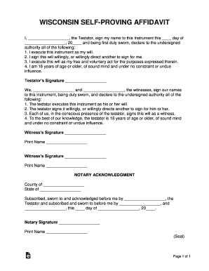 Fillable Online Wisconsin Self Proving Affidavit Form Eforms Fax