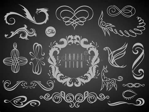 Sistema De Elementos De Las Decoraciones Del Vintage Ornamentos Y Cap