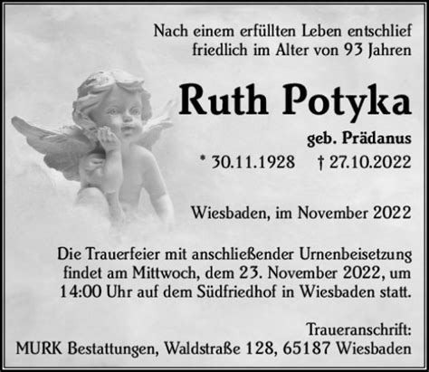 Traueranzeigen Von Ruth Potyka Vrm Trauer De