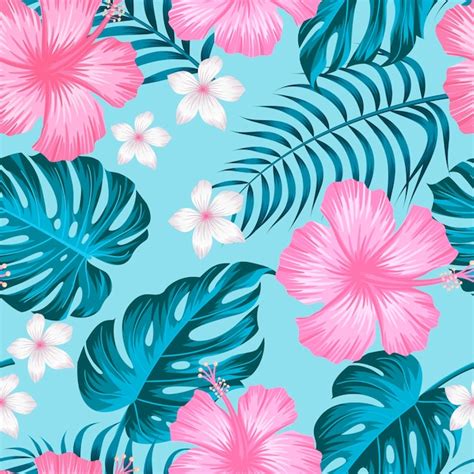 Teste padrão floral sem costura folhas fundo tropical Vetor Premium