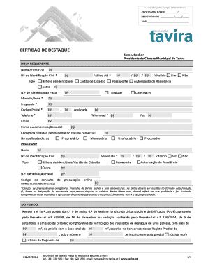 Preenchível Disponível cm tavira CERTIDO DE DESTAQUE Cmara Municipal