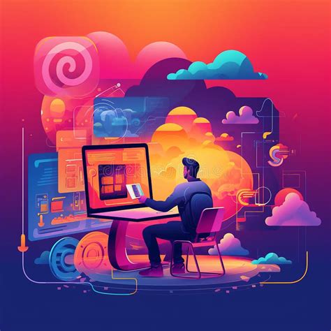 illustration of software development 3d web programming art programmer sitting with laptop