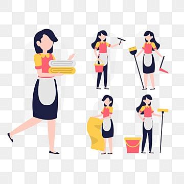 Cartoon Housekeeper Clipart Transparent Background Set Of Female Maid