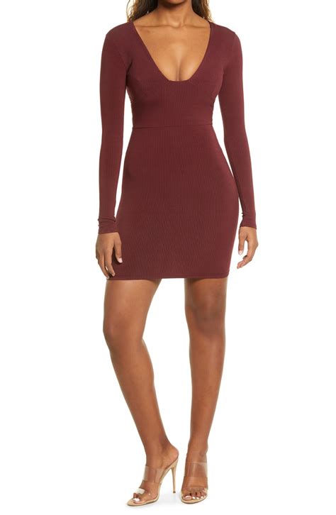 Buy Naked Wardrobe Snatched Bustier Long Sleeve Rib Body Con Dress