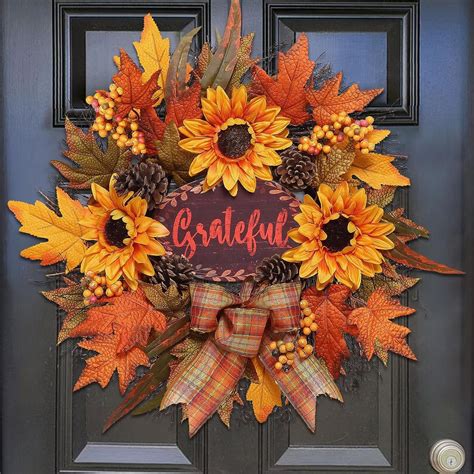 Fall Wreath For Front Door 20 Inch Autumn Sunflower Wreath Harvest