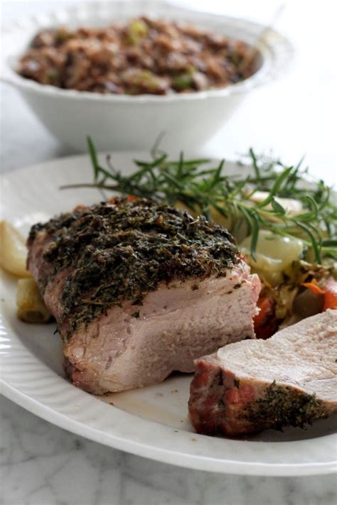 Herb Crusted Pork Loin Roast With Wild Rice Mushroom Pilaf