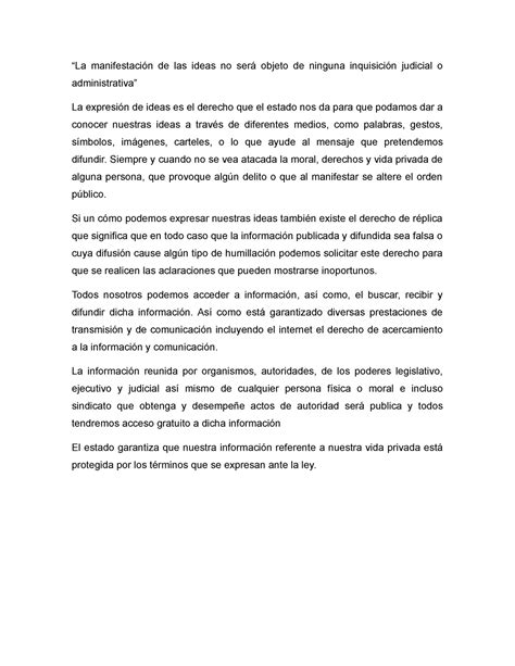 Discursoo dfsfe La manifestación de las ideas no será objeto de