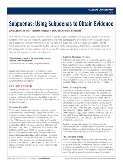 Fillable Online Subpoenas Using Subpoenas To Obtain Evidence Fax Email