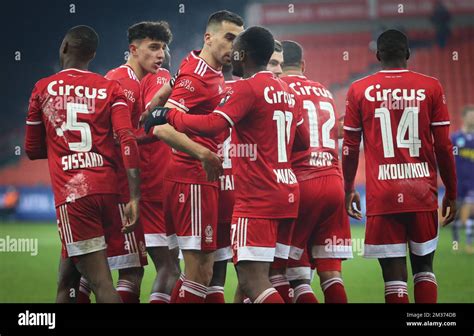 Standard S Players Celebrate After Scoring During A Soccer Game Between