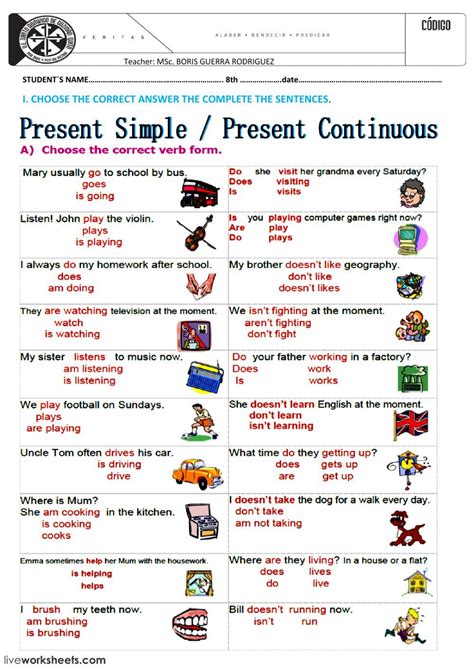 Present Simple Present Continuous Elementary Exercises Qu