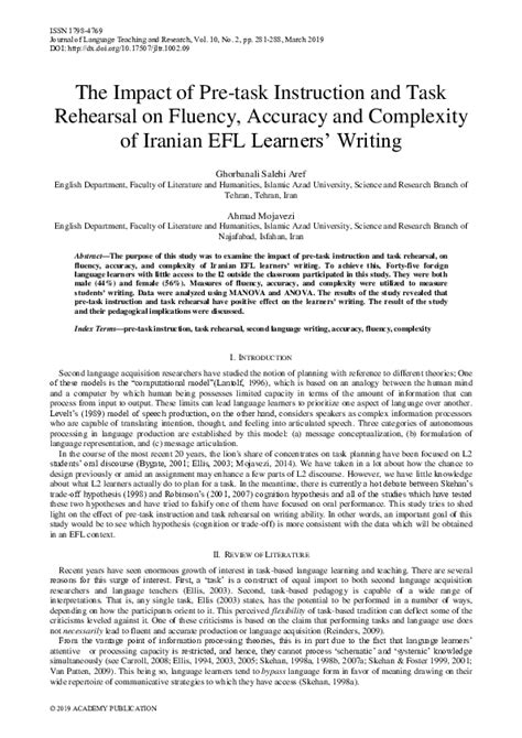 pdf the impact of pre task instruction and task rehearsal on fluency accuracy and complexity