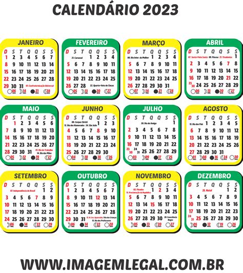 Base Calendário 2023 Brasil Verde e Amarelo Imagem Legal