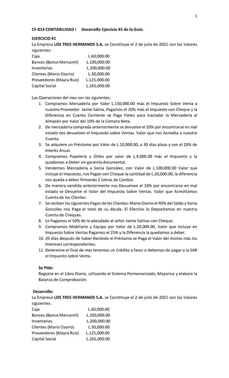 Desarrollo De Ejercicio 1 De La Guia EJERCICIO La Empresa LOS TRES