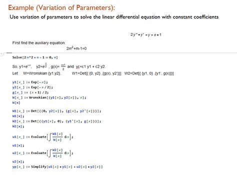 solved example variation of parameters use variation of