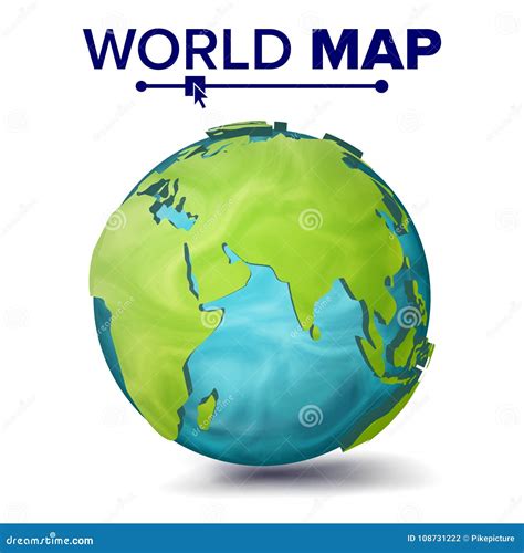 World Map Vector 3d Planet Sphere Earth With Continents Eurasia
