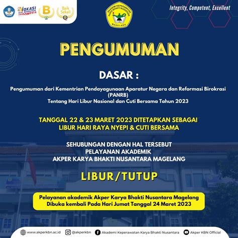 PENGUMUMAN LIBUR HARI RAYA NYEPI CUTI BERSAMA Akademi Keperawatan