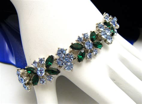 Gorgeous Crown Trifari Bracelet Light Blue Emerald Green Etsy