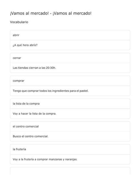 Vocabulario Vamos Al Mercado Doctor Teco UDocz
