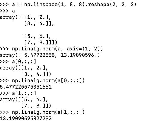 finding norm of an array using numpy
