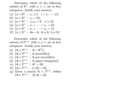 solved determine which of the following subsets of r n with