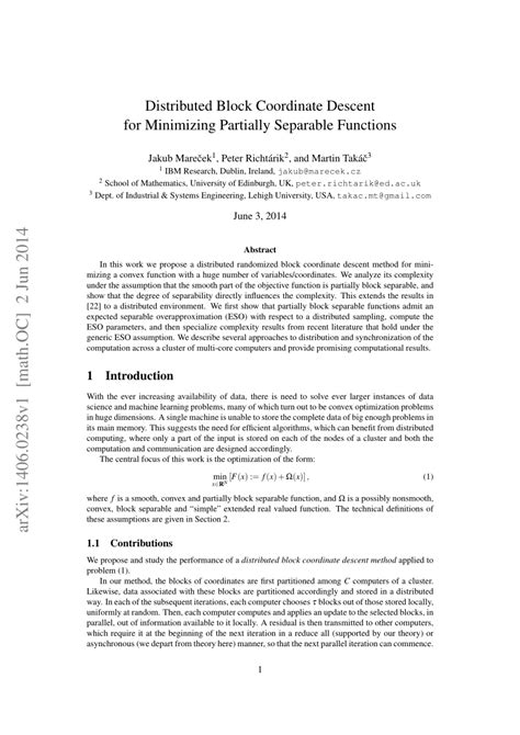 pdf distributed block coordinate descent for minimizing partially separable functions