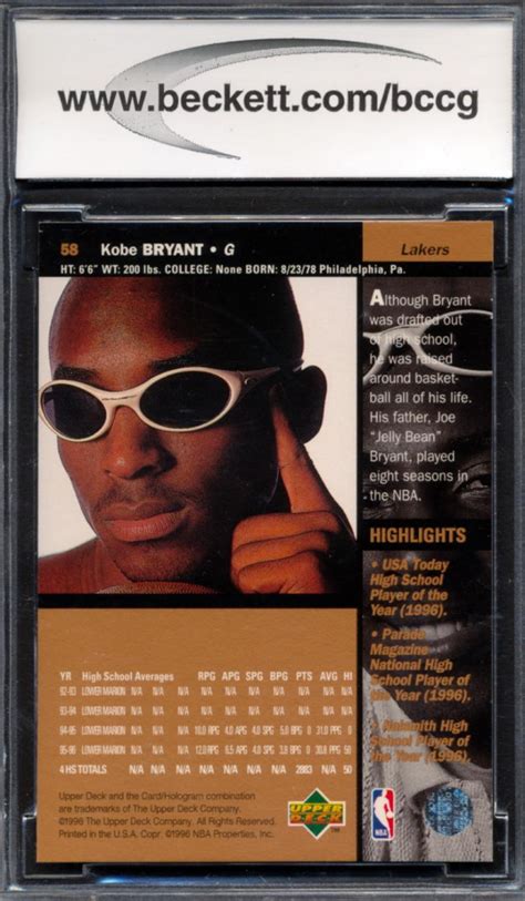 Kobe Bryant 1996 97 Upper Deck 58 RC BCCG 10 Pristine Auction