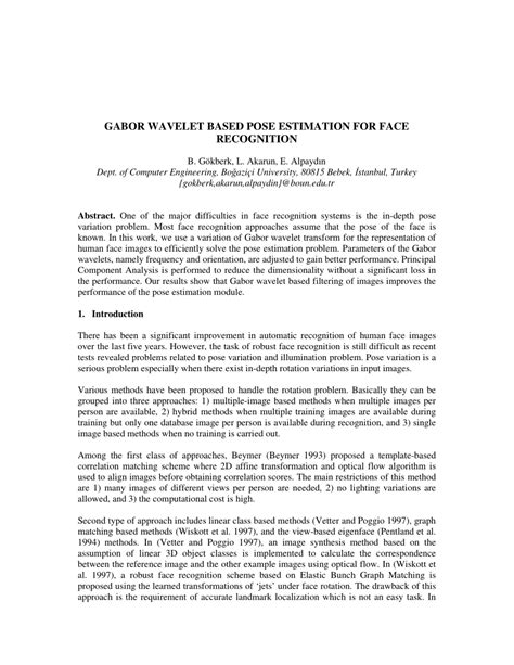 pdf gabor wavelet based pose estimation for face recognition