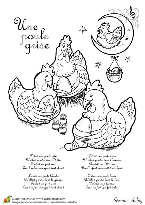 Dessin à colorier de la comptine une poule grise