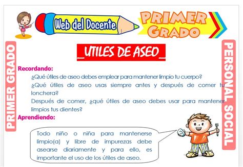 Útiles de Aseo para Primer Grado de Primaria Web del Docente