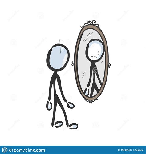 Sad Crying Man Looking In Mirror Vector Simple Low Self Esteem