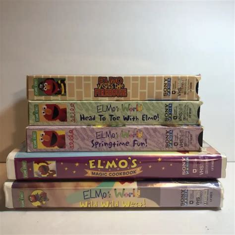 ELMO S WORLD VHS Lot Of 5 Sesame Street Springtime Head Firehouse