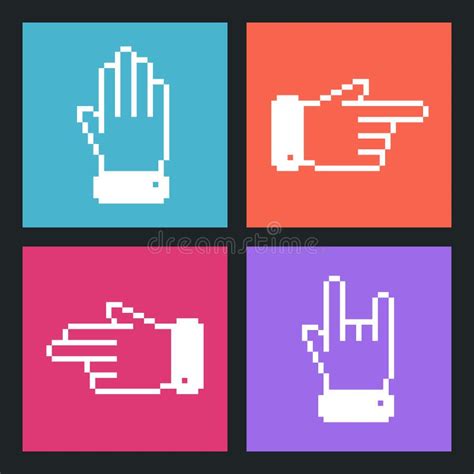 Pixel Hand Cursors Collection Stock Vector Illustration Of Button