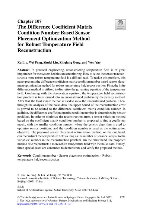 pdf the difference coefficient matrix condition number based sensor placement optimization