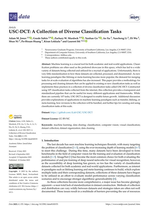 pdf usc dct a collection of diverse classification tasks