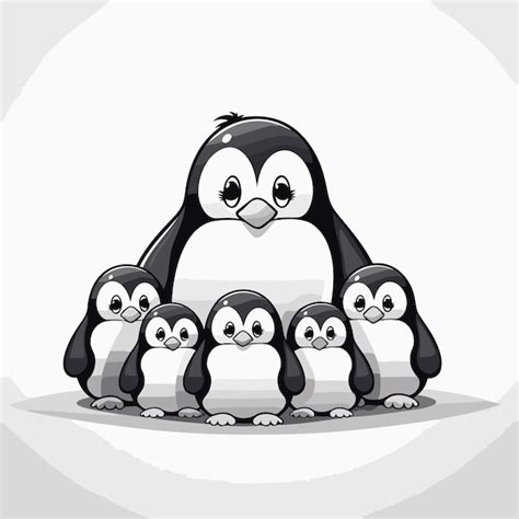 Familia de pingüinos lindos en fondo blanco Ilustración vectorial de