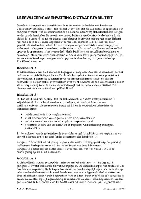 Stabiliteit Leeswijzer Dictaat Leeswijzer Samenvatting Dictaat