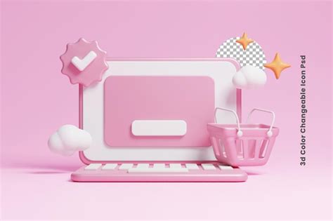 Premium Psd D Online Shopping Concept Icon Wit Laptop Or D Online
